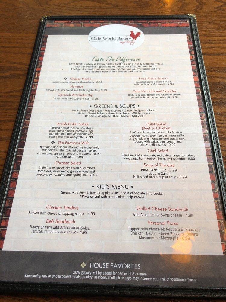 Menu at Olde World Bistro-Berlin cafe, Berlin, OH-39