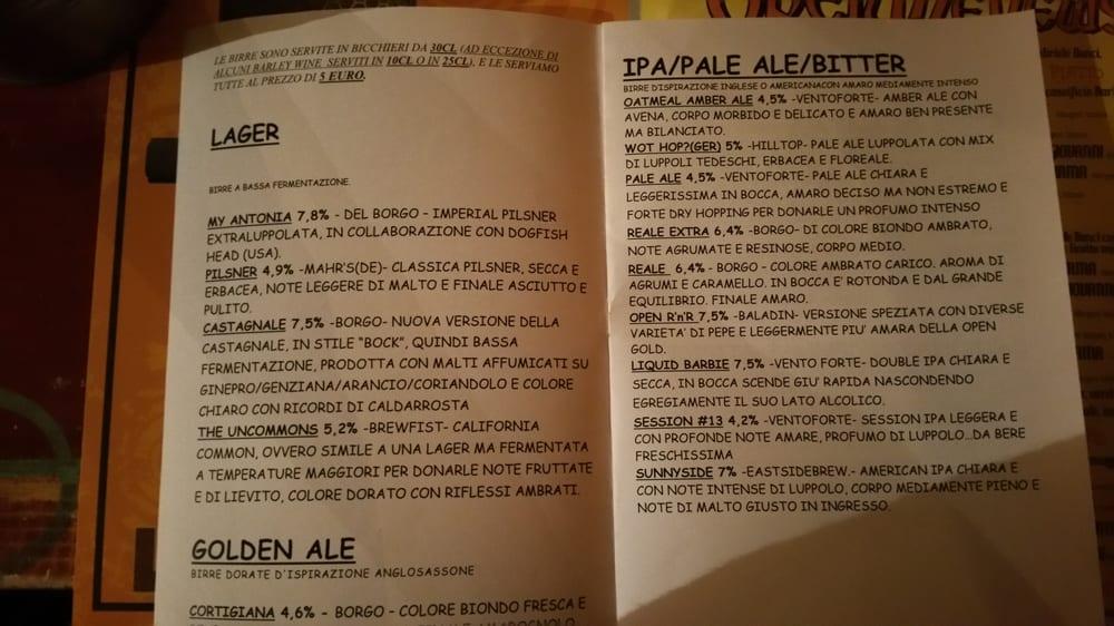 Menu at Open Baladin fast food, Rome