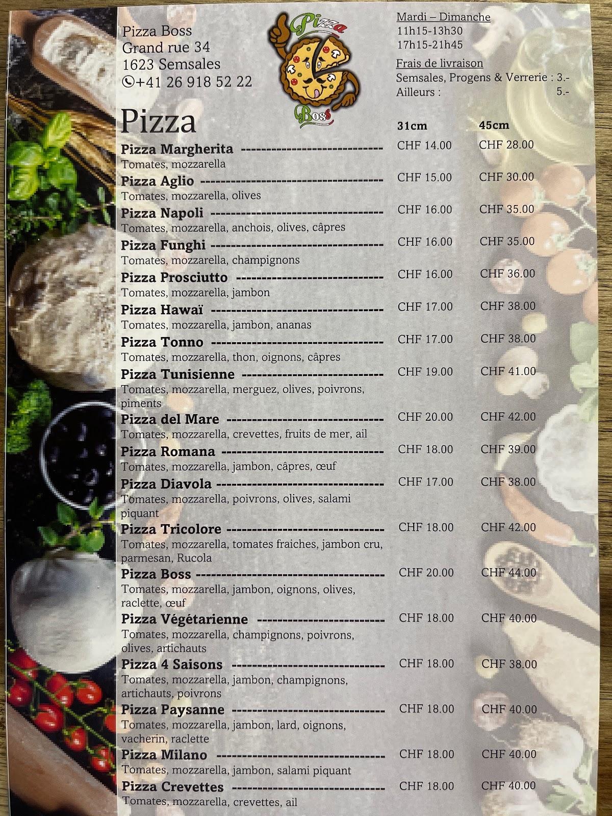 Menu da Pizza Boss, Semsales
