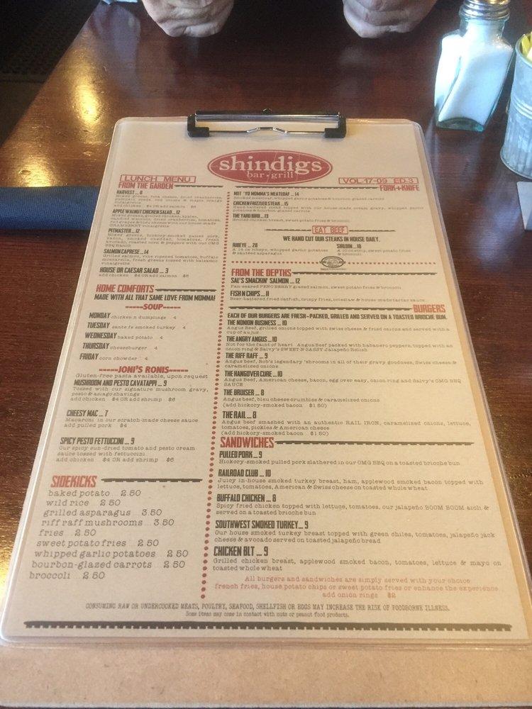 Menu at Shindigs Bar & Grill, Winfield