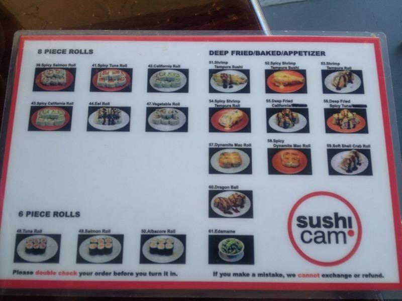 Menu at Sushi Cam restaurant, Beverly Hills, Wilshire Blvd