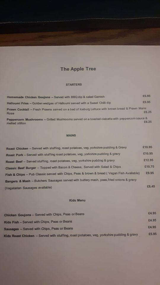 Menu at The Apple Tree pub & bar, Croydon, 1-3 Broom Rd