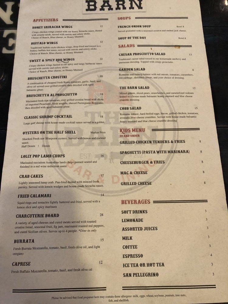 Menu at The Barn - Bar and Dining, Ramona