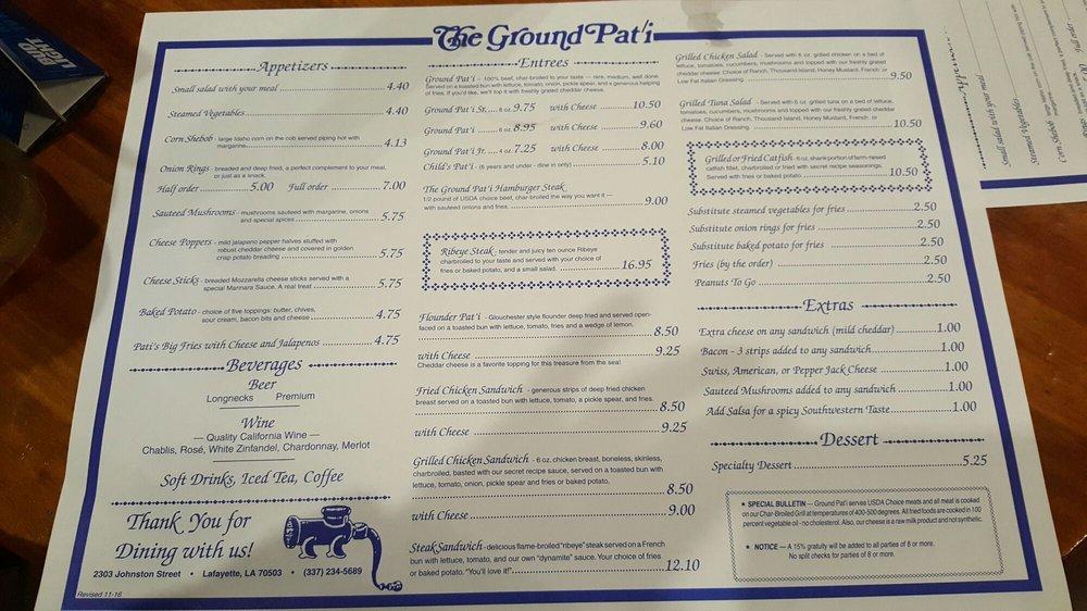Menu at The Original Patti restaurant, Lafayette, Johnston St