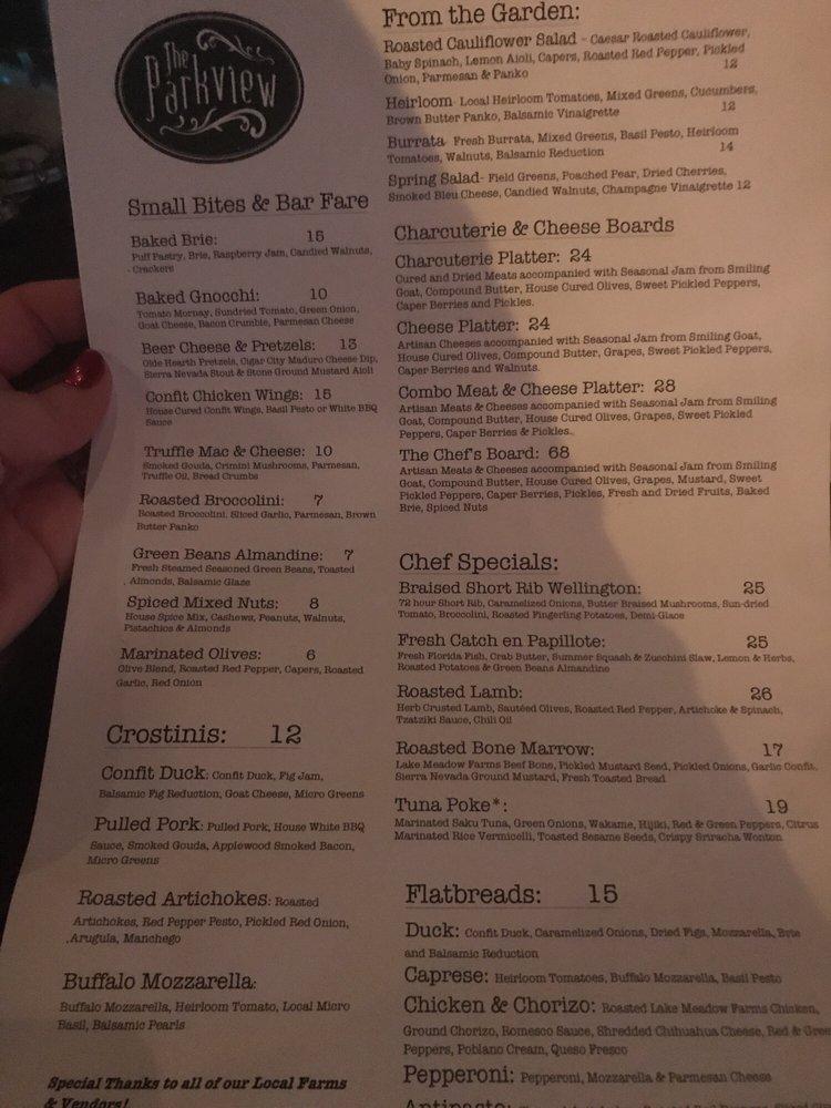 Menu at The Parkview pub & bar, Winter Park