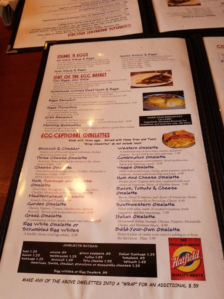 Menu at Tops American Grill, Bakery & Bar, Schenectady