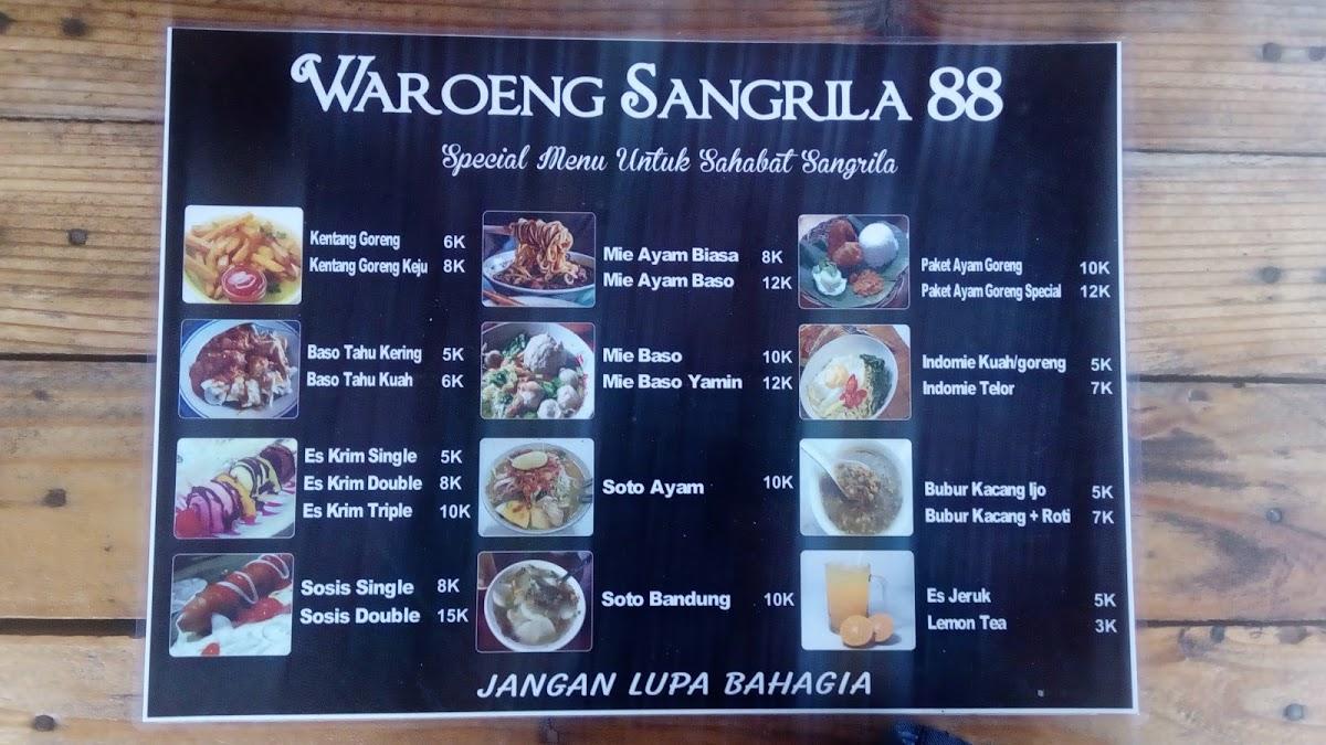 Menu at Waroeng Sangrila 88 cafe, Bandung