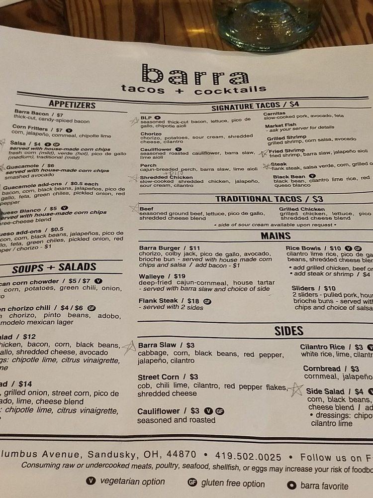 Menu at Barra Tacos + Cocktails - Sandusky, OH, Sandusky