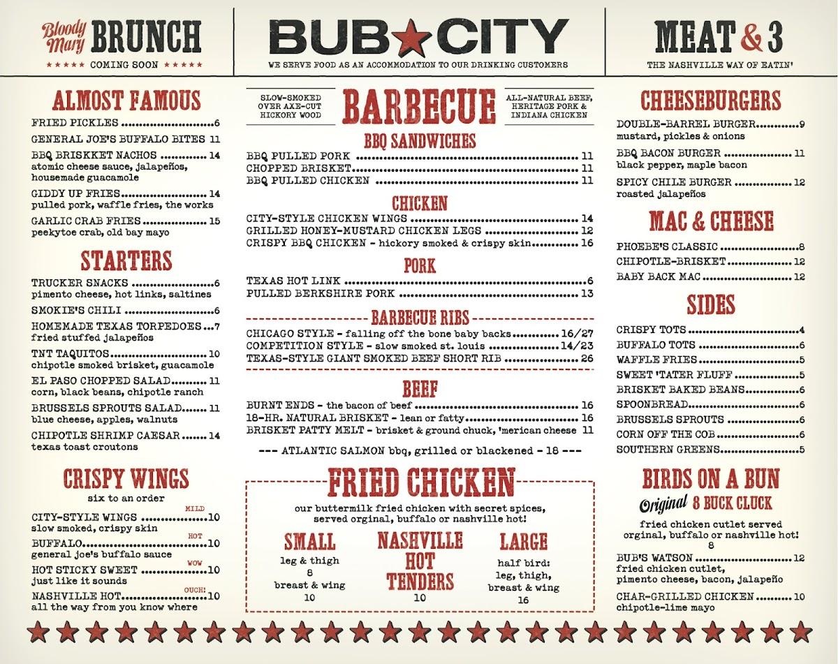 Menu at Bub City pub & bar, Rosemont, 5441 Park Pl
