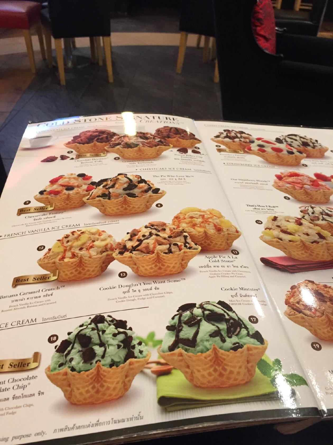Menu at Cold Stone Creamery desserts, Bangkok, centralwOrld