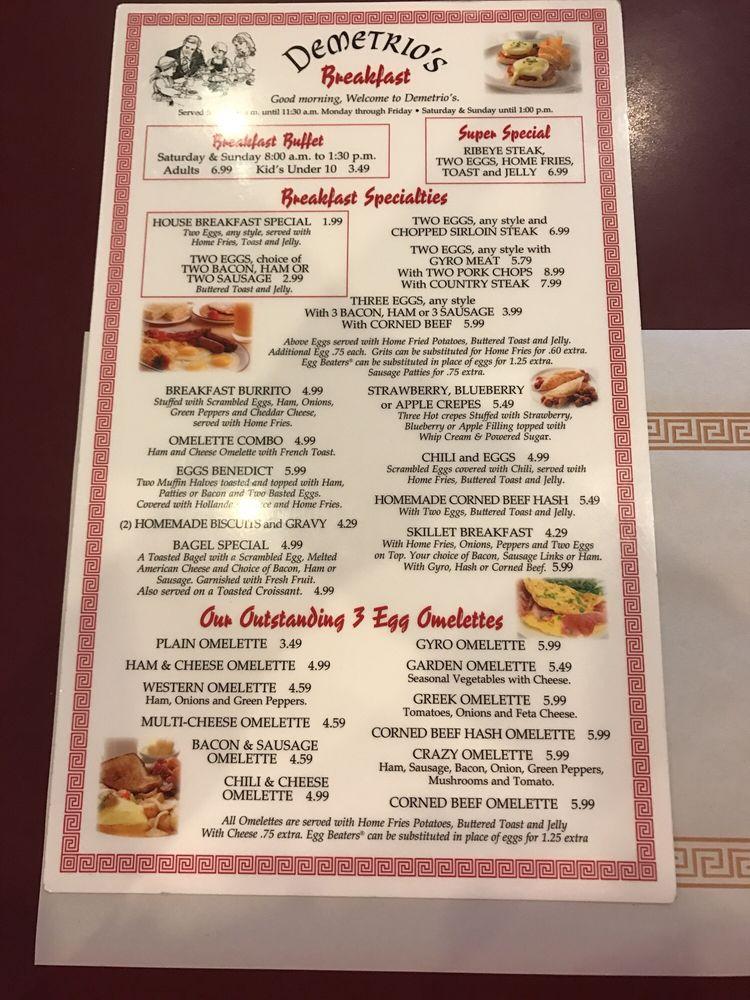 Menu at Demetrio's Family Restaurant, Seven Hills, Broadview Rd