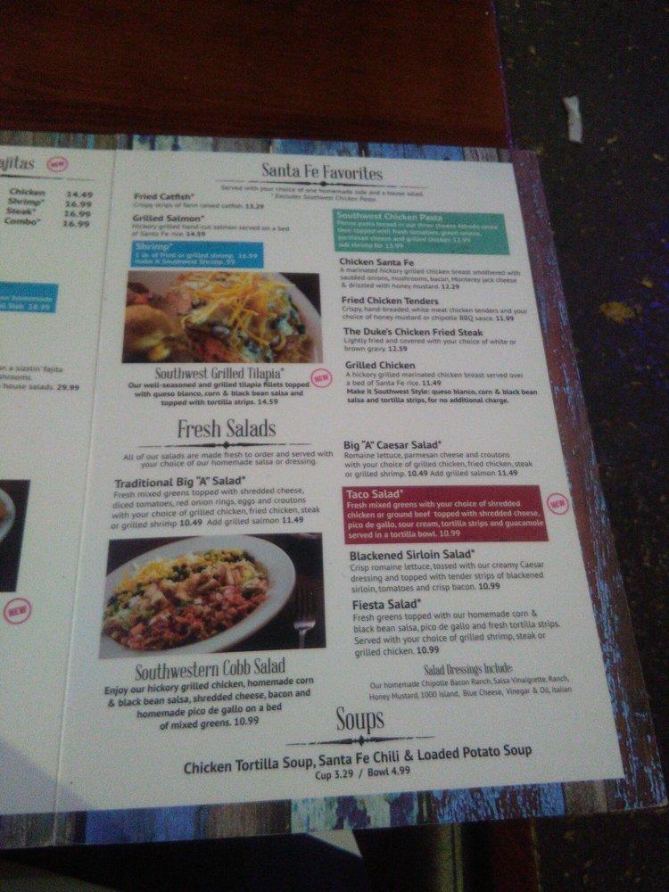 Menu at Santa Fe Cattle Company steakhouse, Albertville, US-431