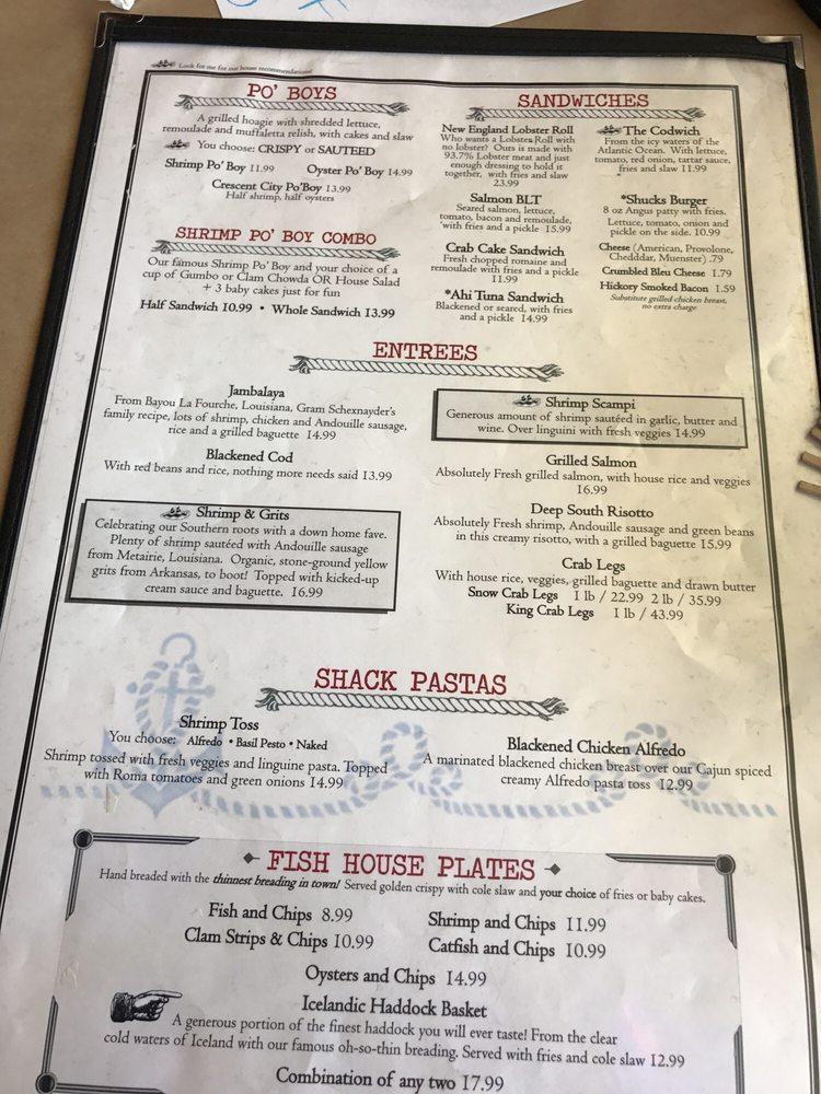 Menu at Shucks Fish House & Oyster Bar, Omaha, Wright Plaza Suite 198