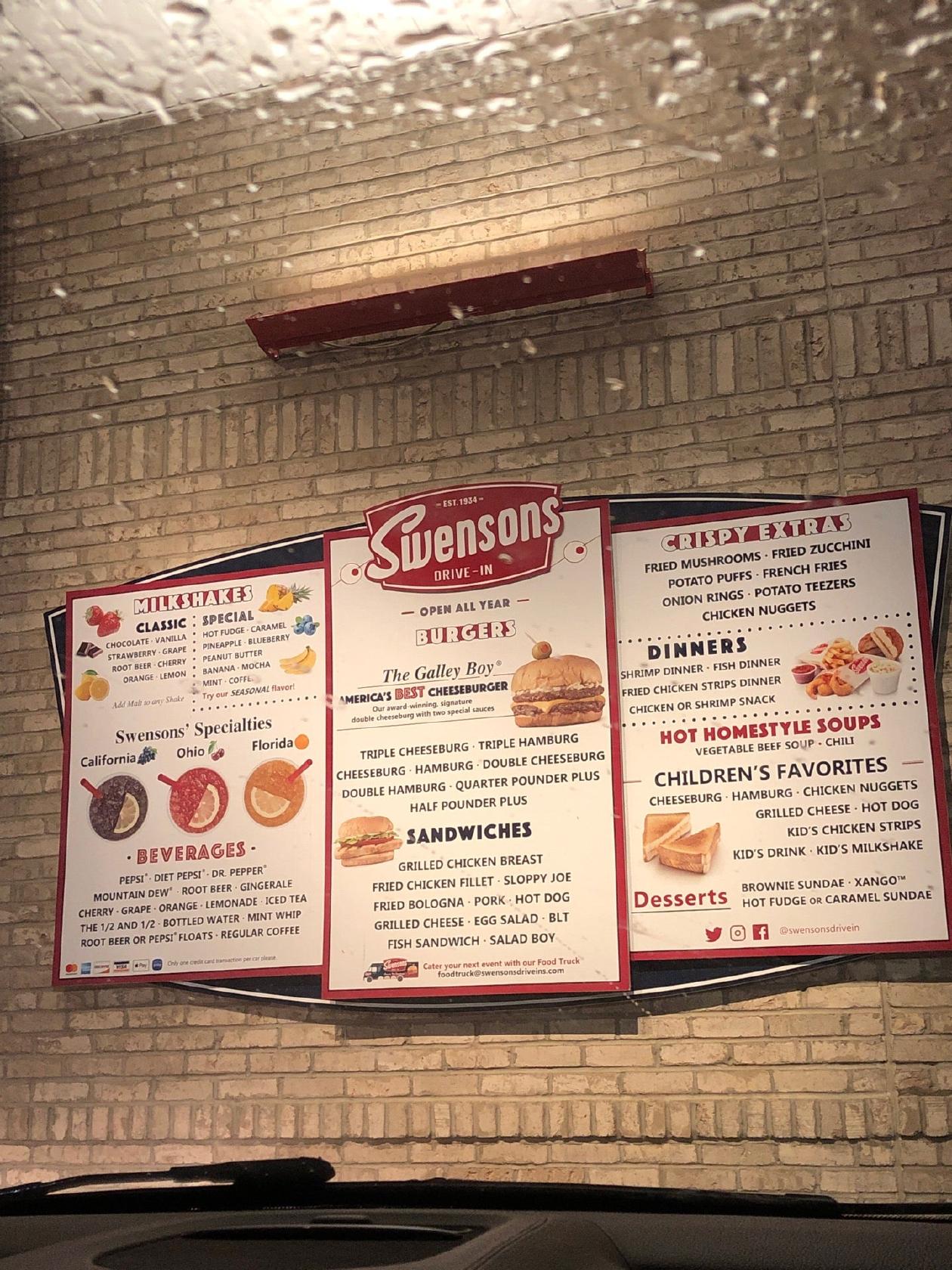 Menu at Swensons Drive-In fast food, North Olmsted