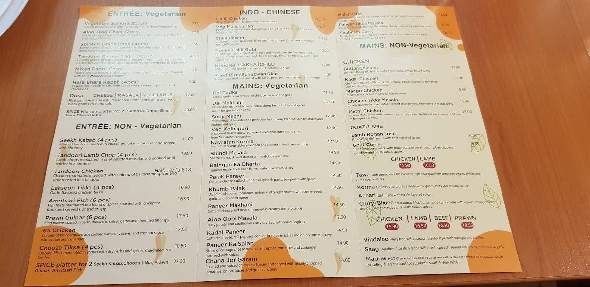 Menu at The Spice Root restaurant, Kingswood