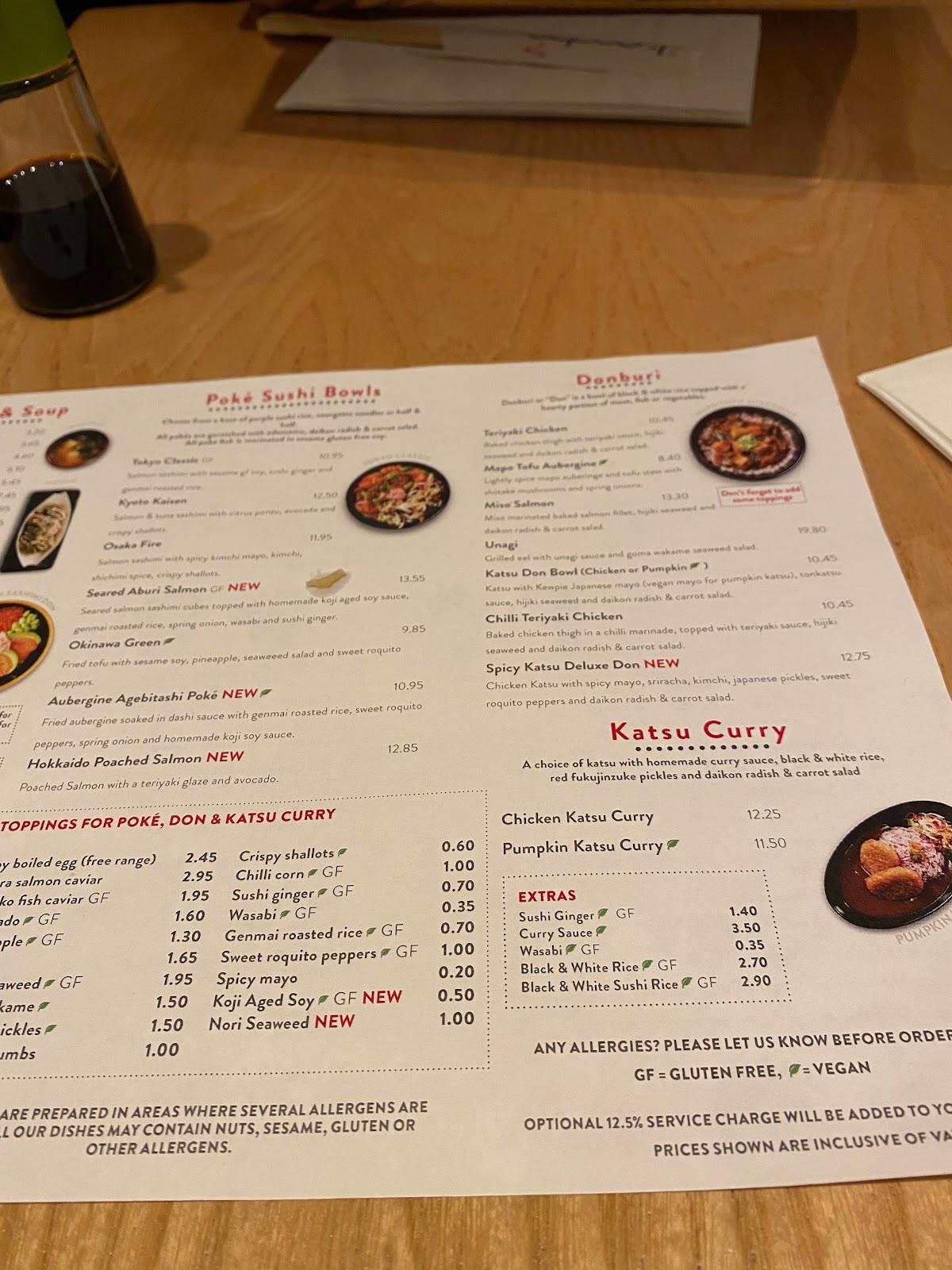 Menu at Tombo Japanese Cafe, London, 29 Thurloe Pl