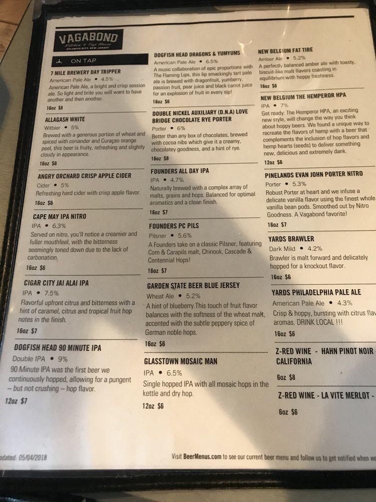 Menu at Vagabond Kitchen & Tap House pub & bar, Atlantic City
