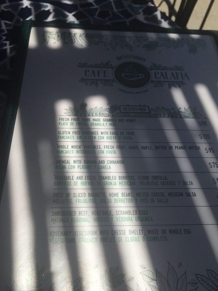 Menu at Café Calafia, San José del Cabo