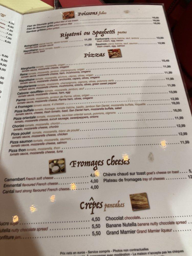 Menu at Cordial Cafe, Paris, 30 Bd Haussmann
