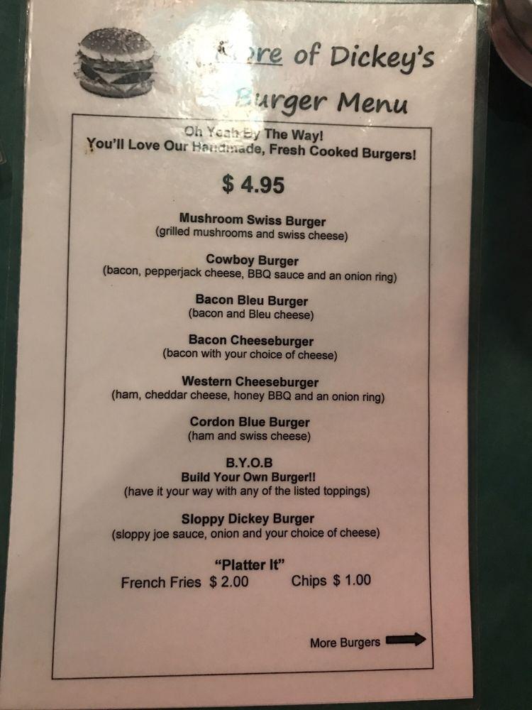Menu at Dickey's Lounge pub & bar, Youngstown