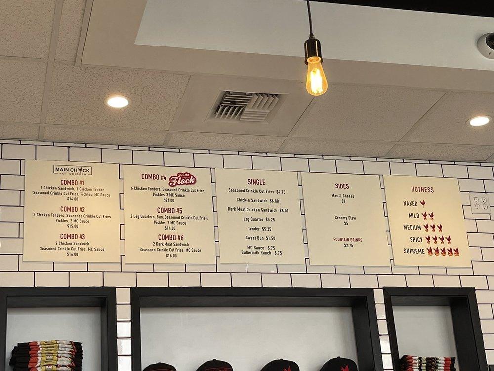 Menu at Main Chick Hot Chicken restaurant, San Diego, Linda Vista Rd