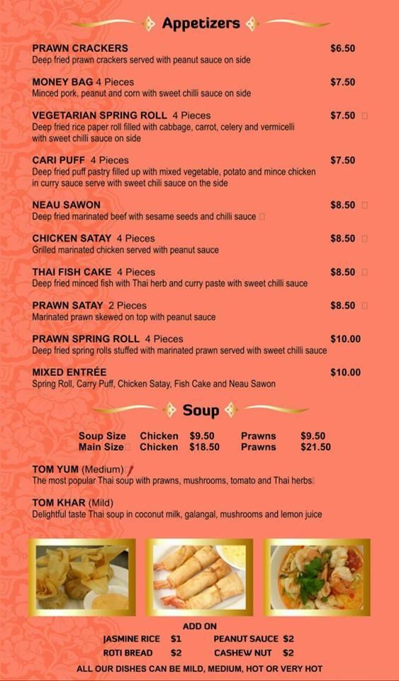 Menu at Nakontong Thai restaurant, Thames