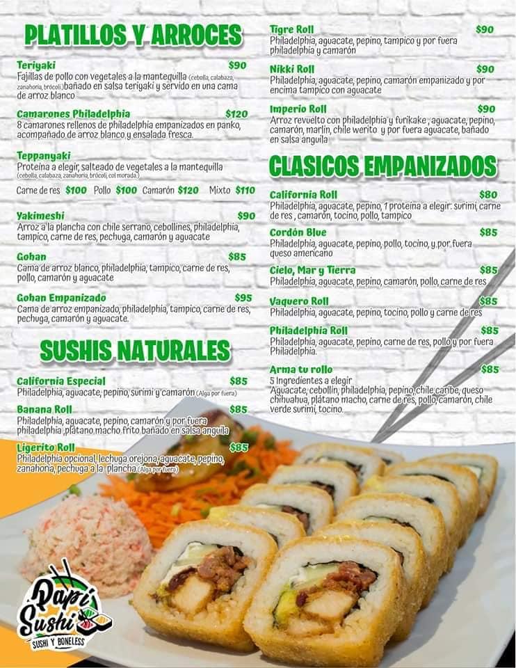Menu at Papi Sushi restaurant, Guaymas, Blvd. Benito Juárez S/N