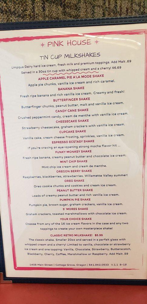 Menu at Pink House restaurant, Cottage Grove