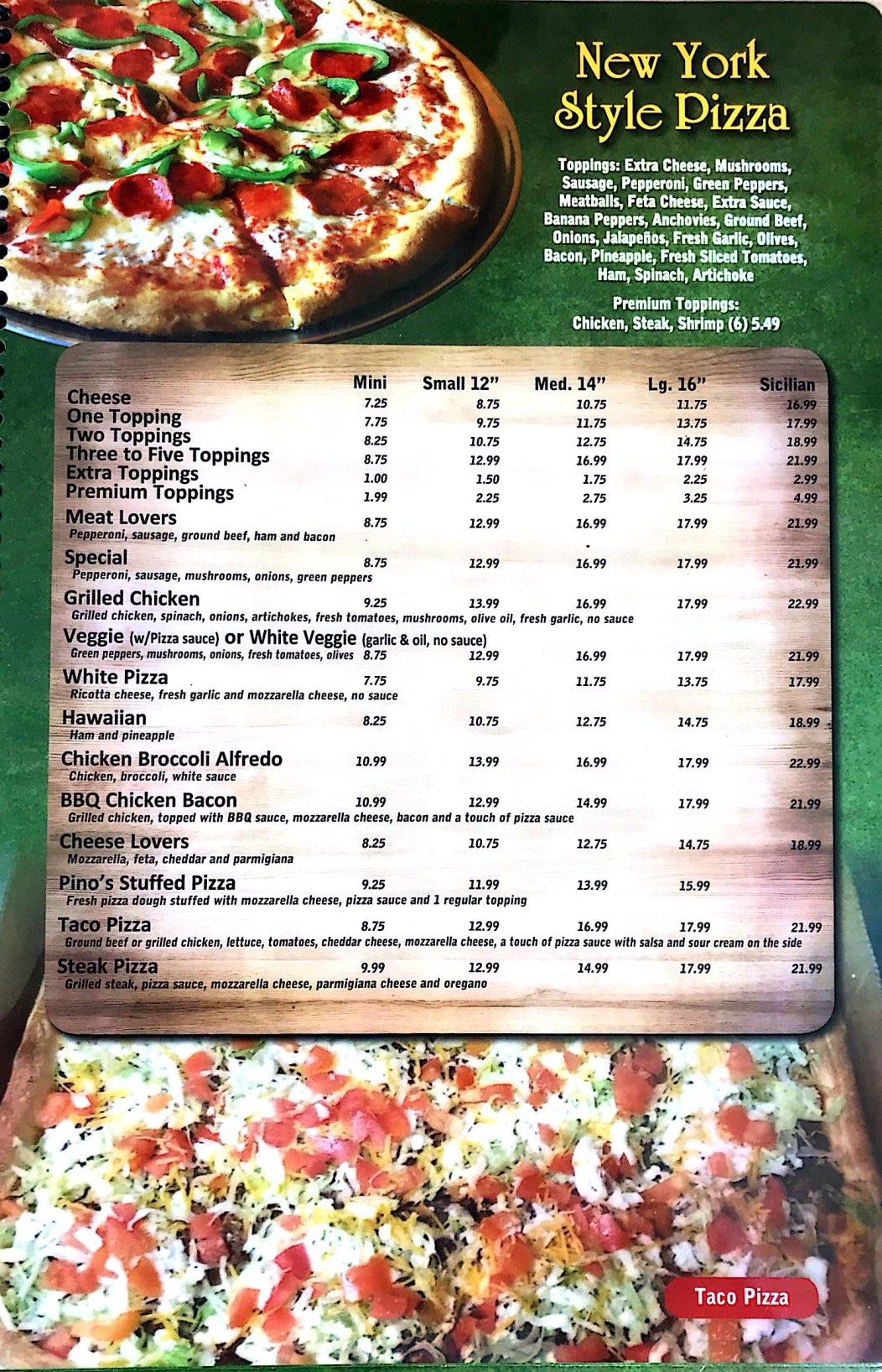 Menu at Pino's Pizza #2 pizzeria, Waverly