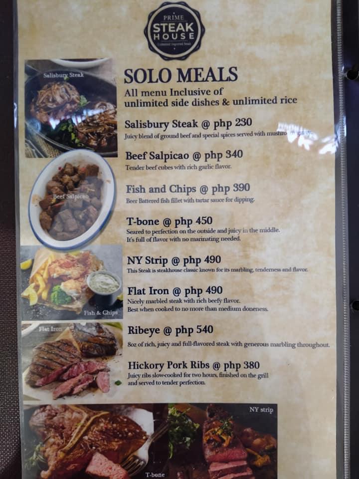 Menu at Prime Steak House Sm Bacoor restaurant, Bacoor