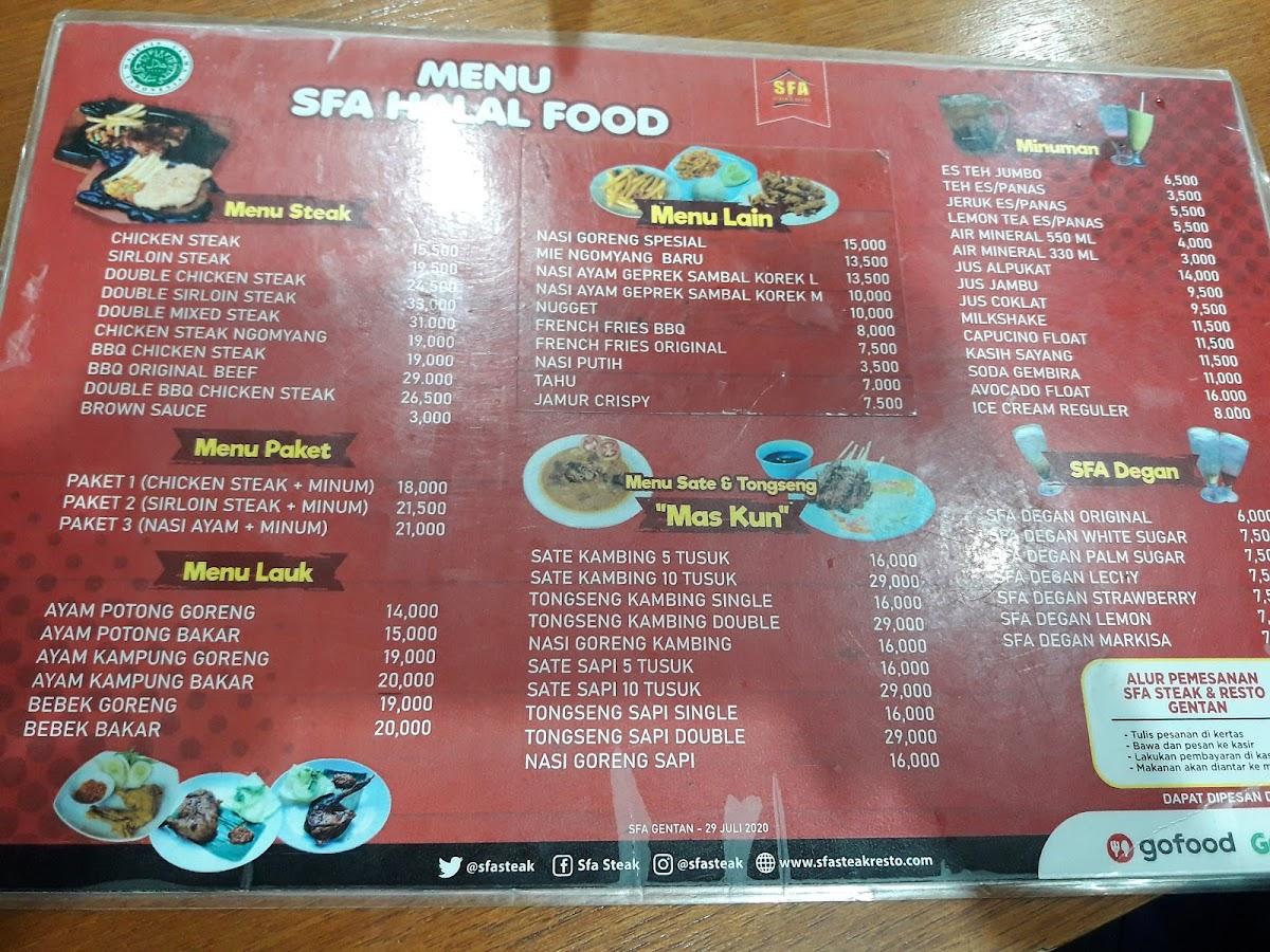 Menu at SFA Steak & Resto Gentan restaurant, Grogol
