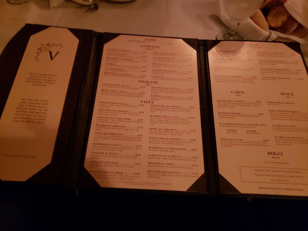 Menu at Vito Restaurant, Santa Monica