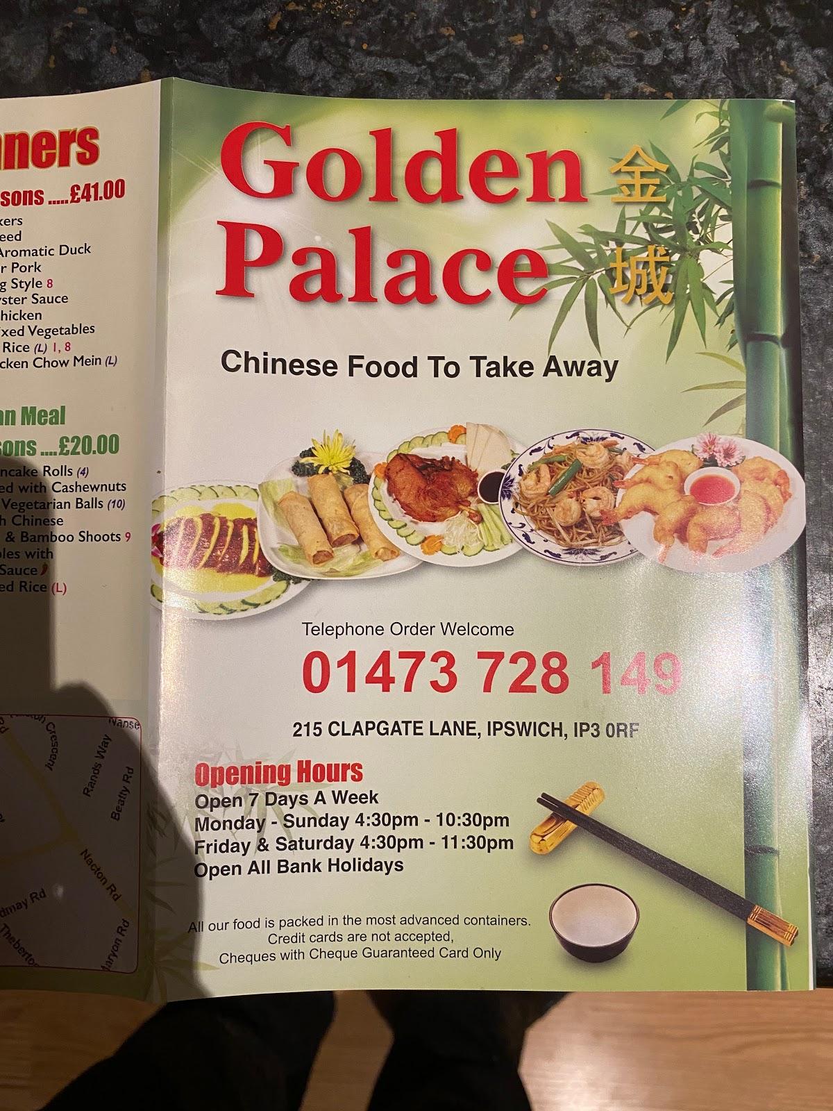 Menu at Golden Palace restaurant, Ipswich