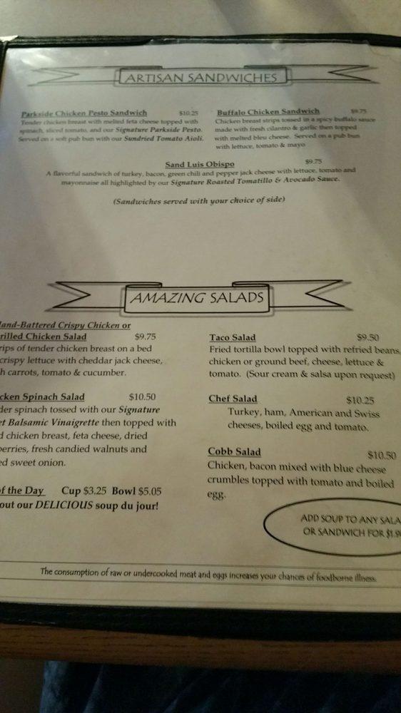 Menu at Parkside Cafe, Medford