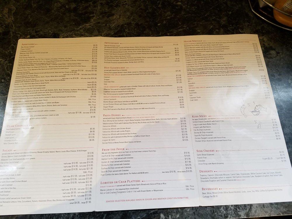 Menu at Phil's Fish Market restaurant, Moss Landing