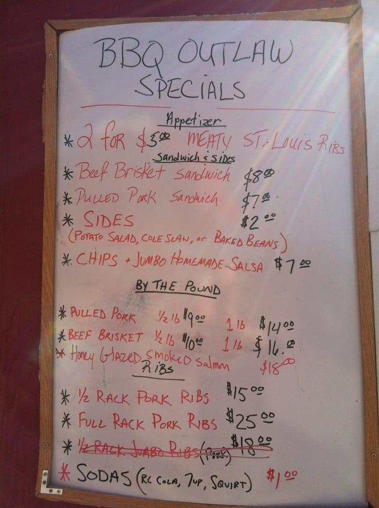 Menu at BBQ Outlaw, Sedona