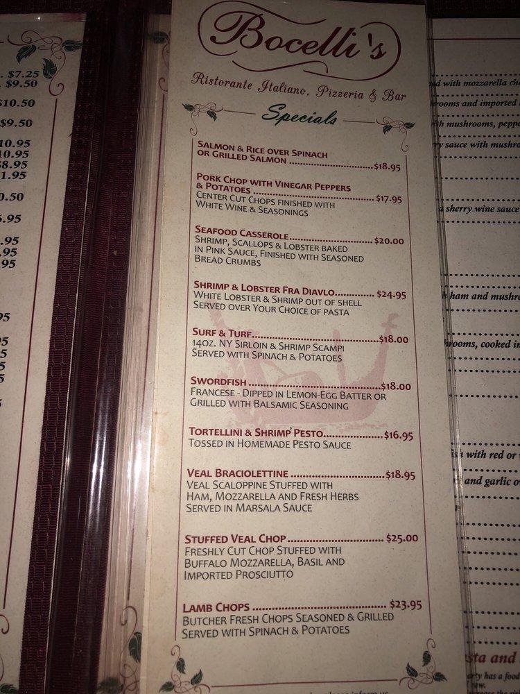 Menu at Bocelli's pub & bar, Medford, 374 Main St