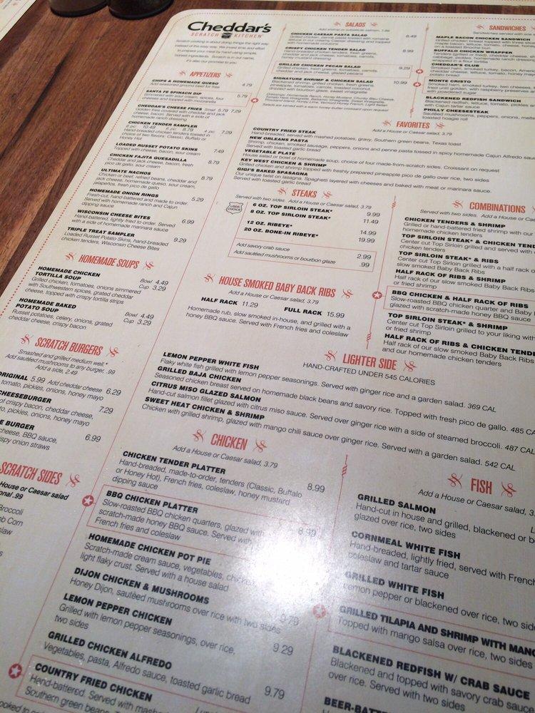 Menu at Cheddar's Scratch Kitchen restaurant, Waco