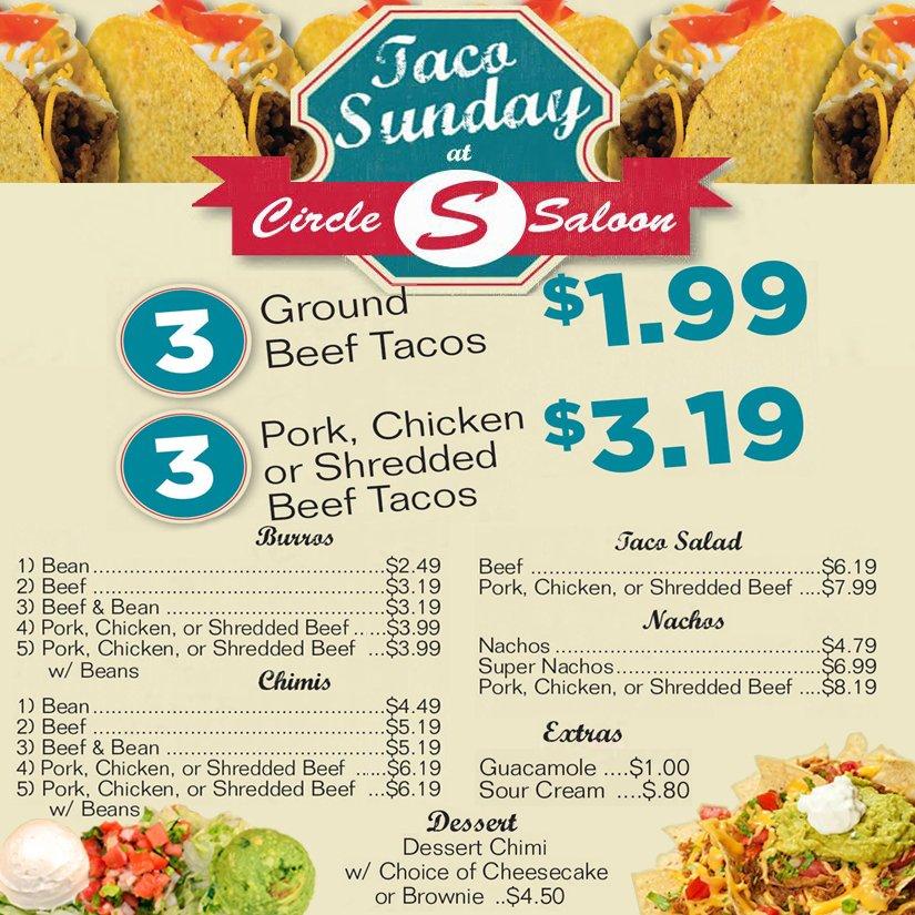 Menu at Circle S Saloon pub & bar, Marana, W El Tiro Rd