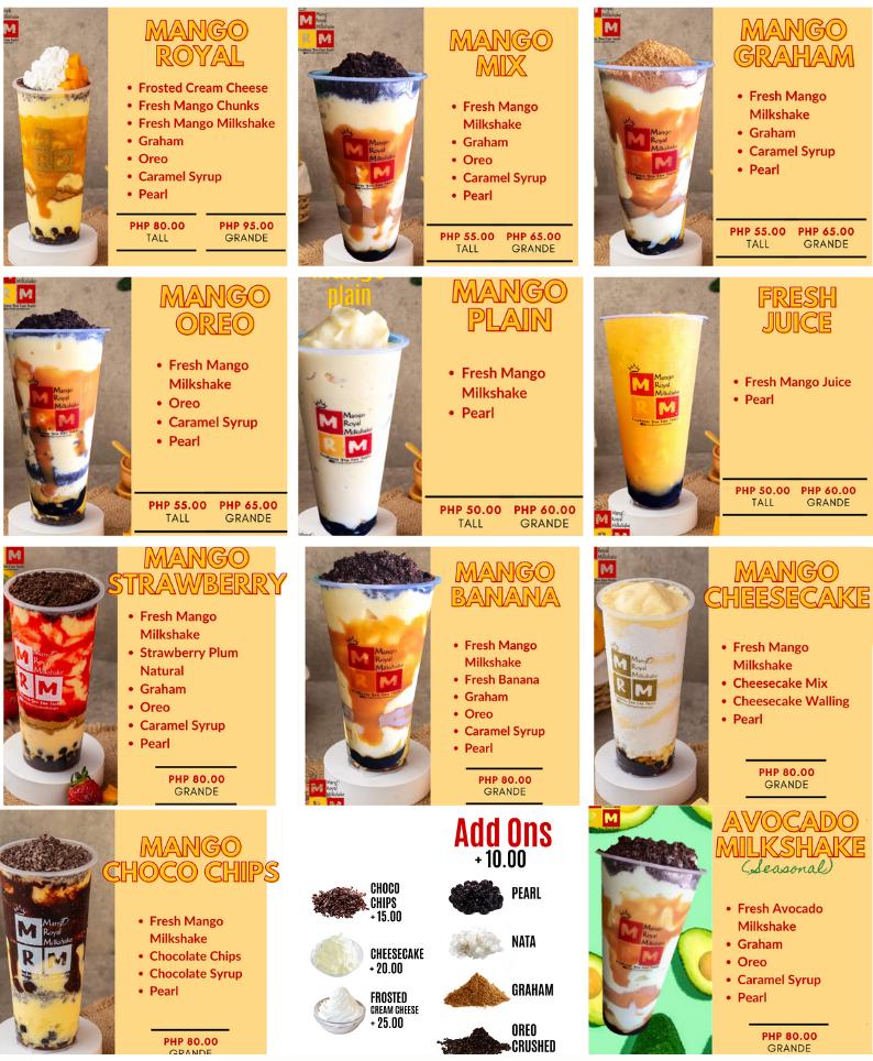 Menu at Mango Royal Milkshake - Kampo Main Road restaurant, Calamba
