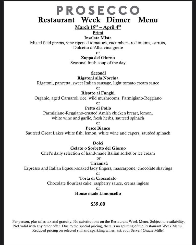 Menu at Prosecco pub & bar, Chicago