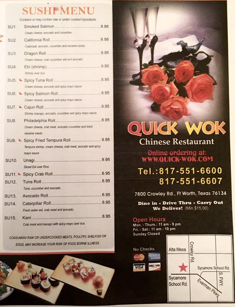 Menu at Quick Wok Chinese Restaurant, Fort Worth, Crowley Rd