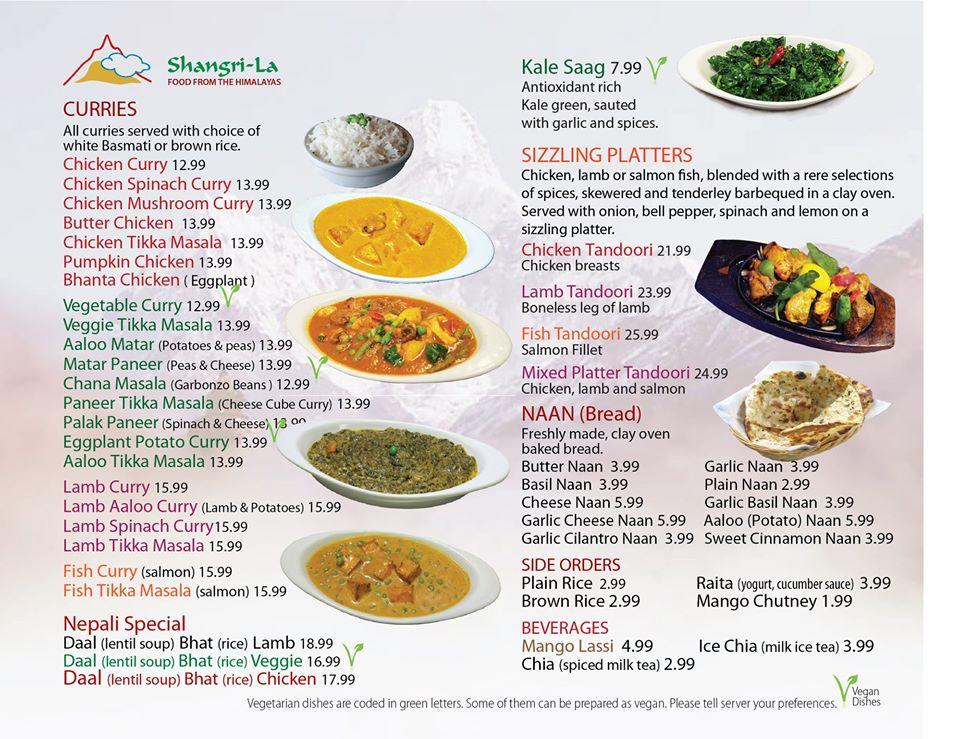 Menu at Shangri-La Cafe & Grill, Rohnert Park