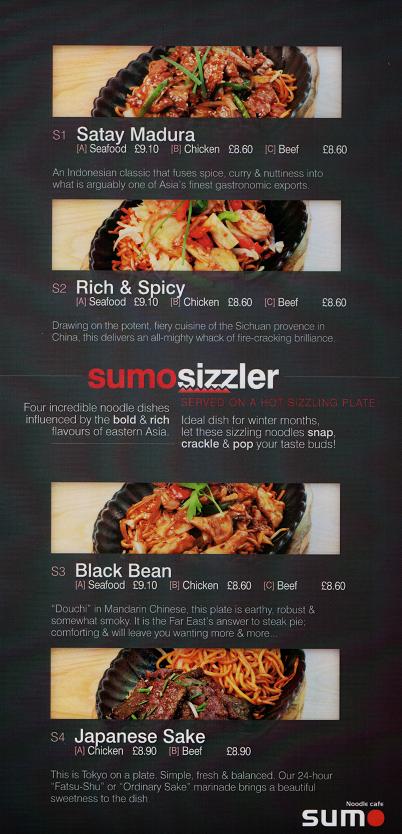 Menu at Sumo restaurant, Falkirk