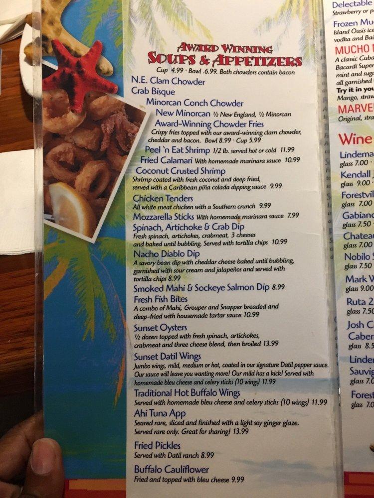 Menu at Sunset Grille pub & bar, St. Augustine, 421 A1A Beach Blvd