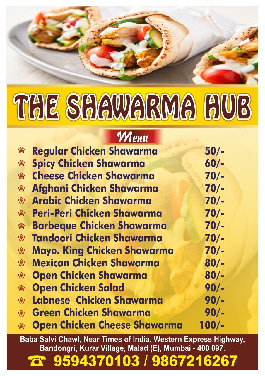 Menu at THE SHAWARMA HUB, Mumbai, Baba Salvi Chawl