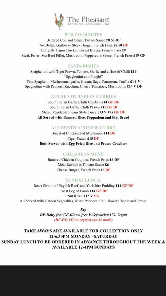 Menu at The Pheasant pub & bar, Brill