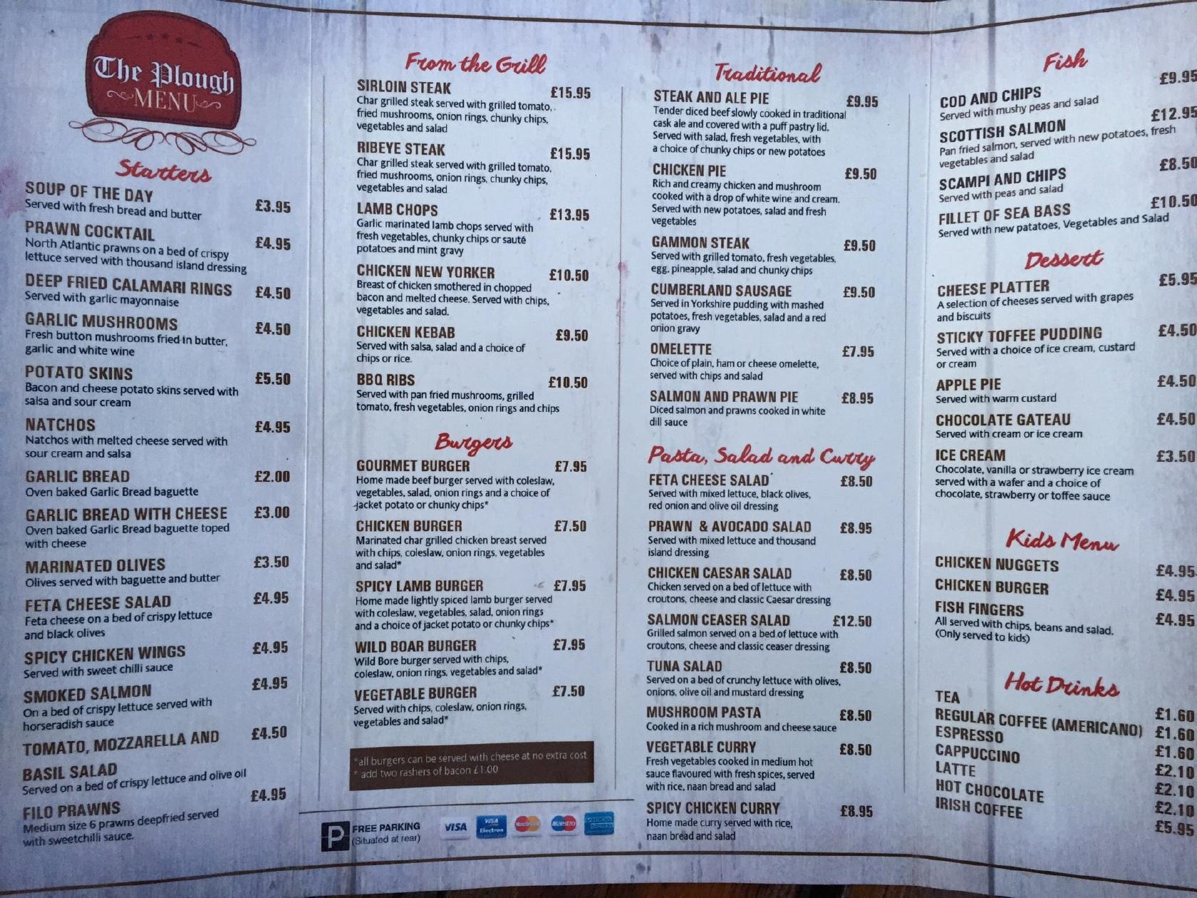 Menu at The Plough pub & bar, West Drayton, 239 Sipson Rd