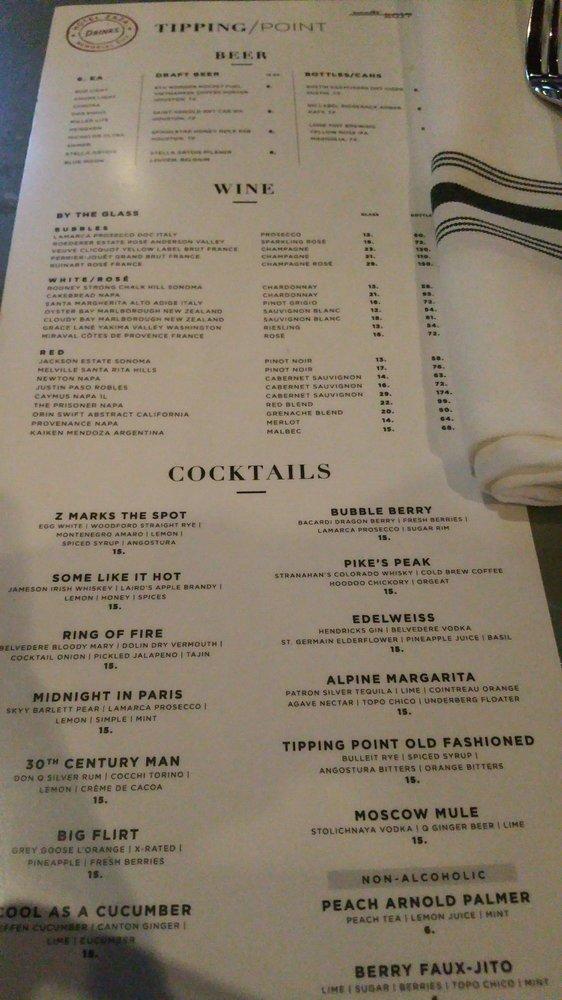 Menu at TIPPING POINT RESTAURANT AND TERRACE, Houston