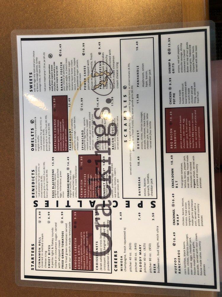 Menu at Crackings restaurant, Destin